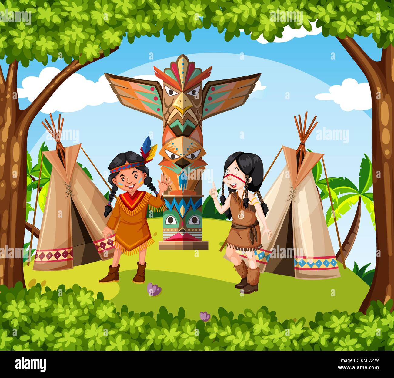 Native american indians at the tribe illustration Stock Vector Image ...