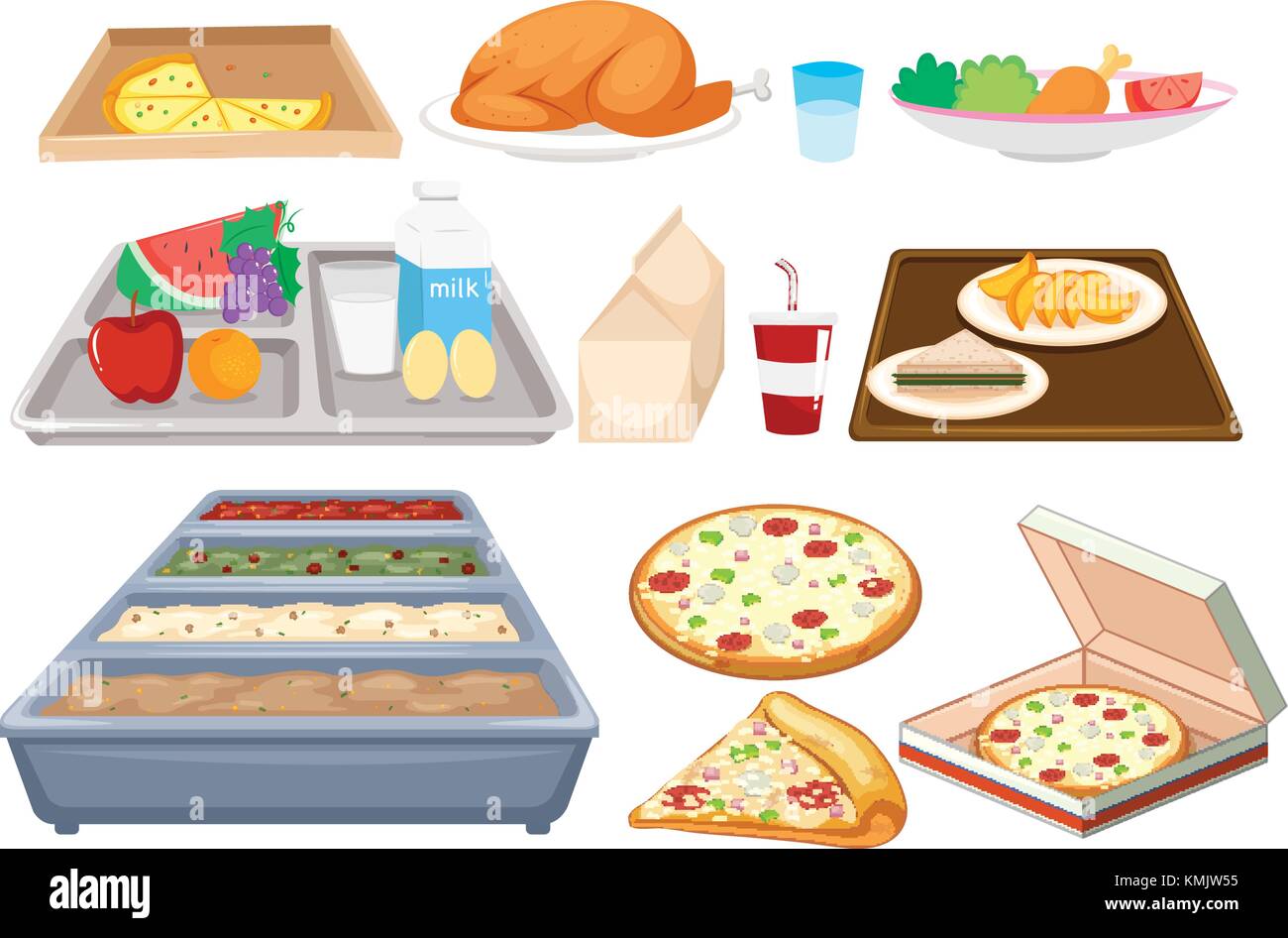 Different types of food on whtie background illustration Stock Vector ...