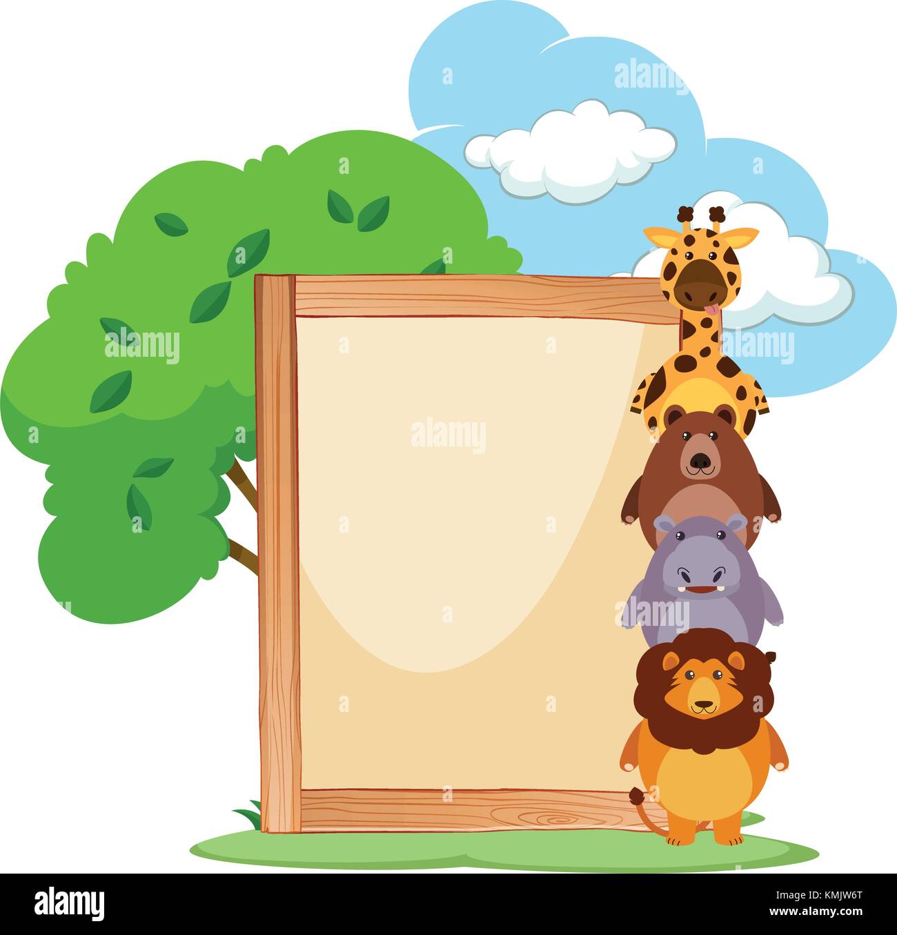 Wooden frame with cute animals on the side illustration Stock Vector ...