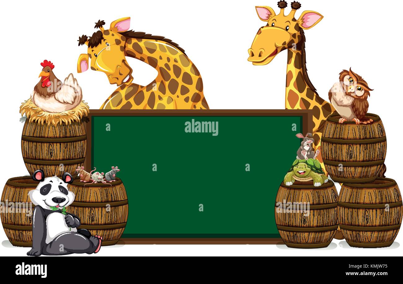 Green board with giraffes and other animals illustration Stock Vector ...