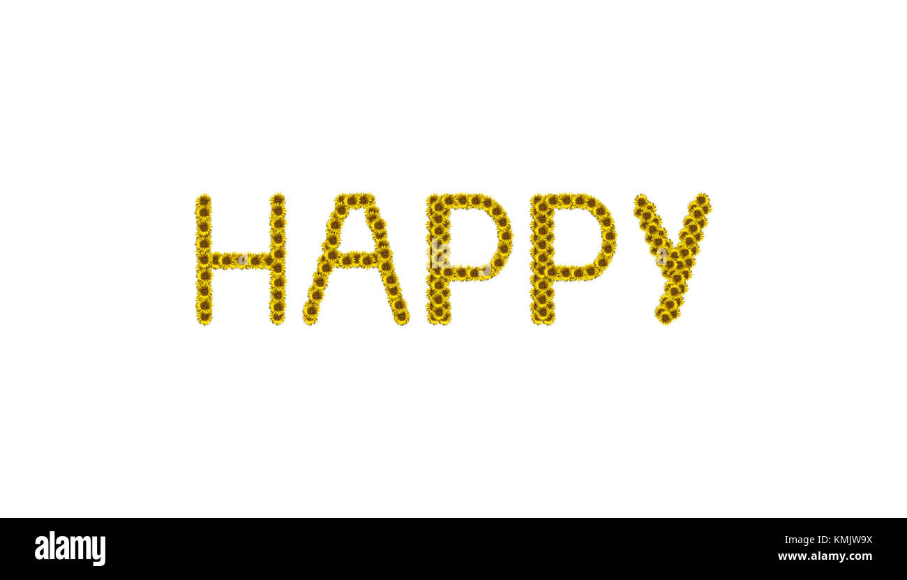 Sunflower letter arrange in the word Happy, clipping path included ...