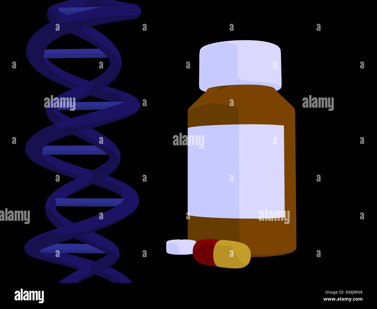 Blue dna and pills on a black background Stock Photo - Alamy
