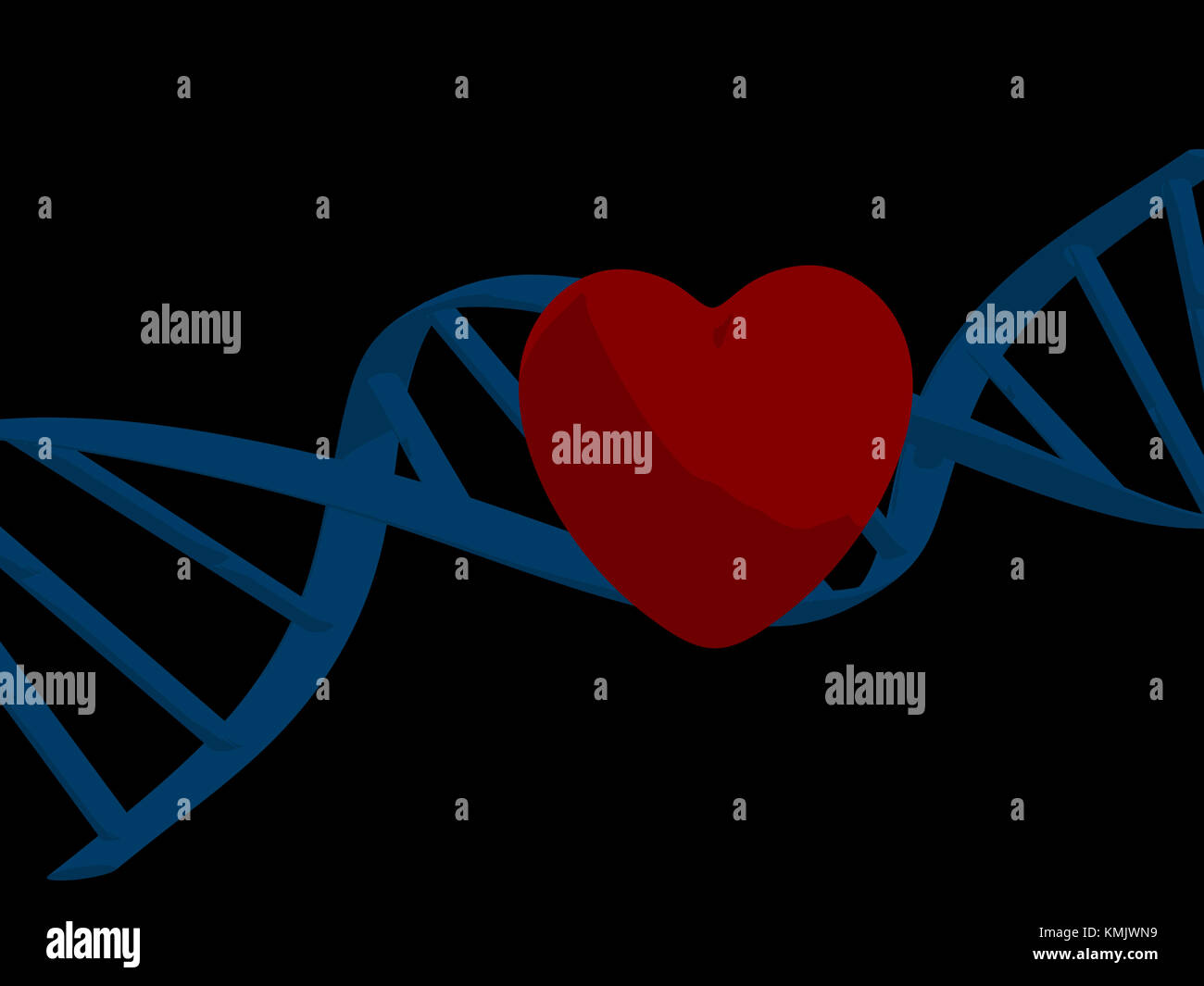 Blue dna and heart on a black background Stock Photo - Alamy