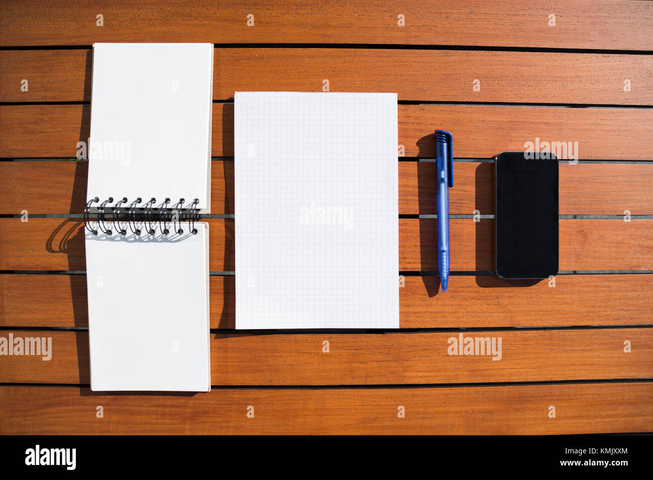 Business set - empty blank white notepad on a spiral with a blue ...