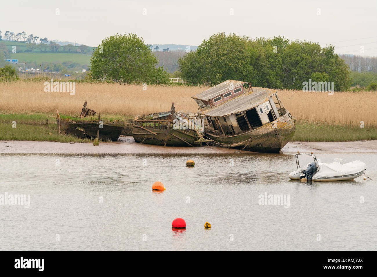 Shipwrecks at the shore of the Exminster Marshes, seen from Topsham ...