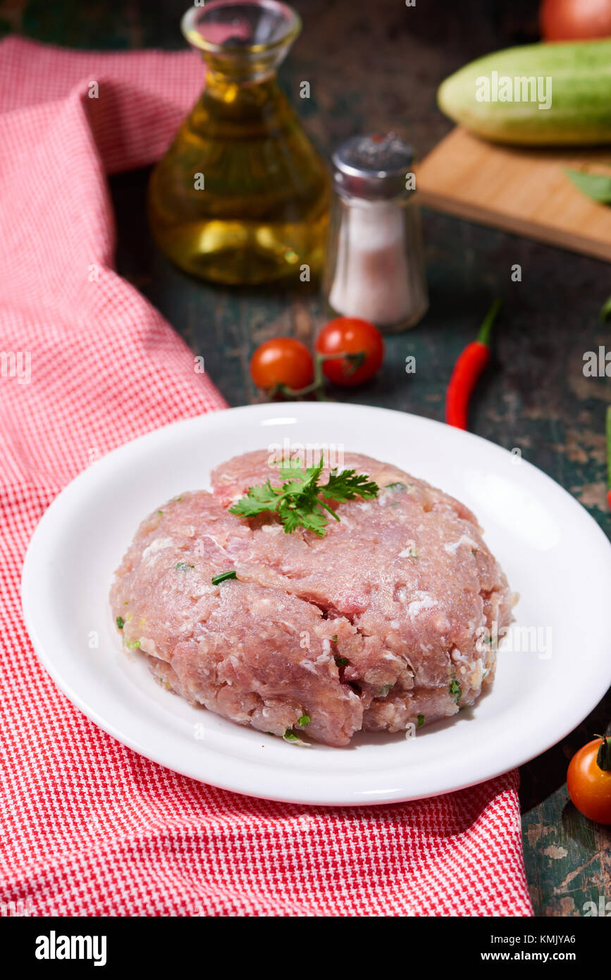 Homemade food. Raw fish ball in the kitchen with vegetables Stock Photo ...