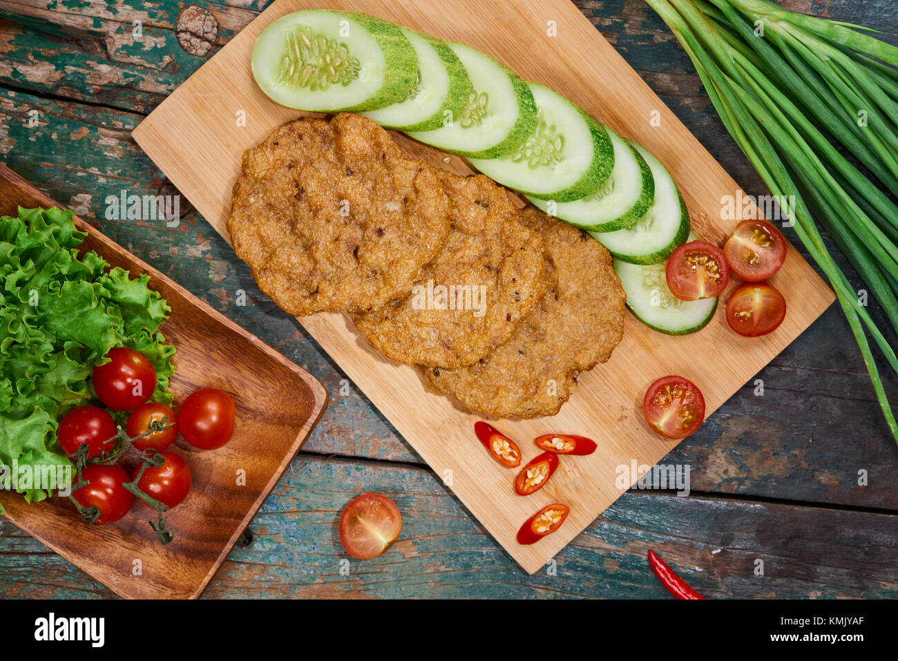 Vietnam fried fish patty with vegetable and sauce Stock Photo - Alamy