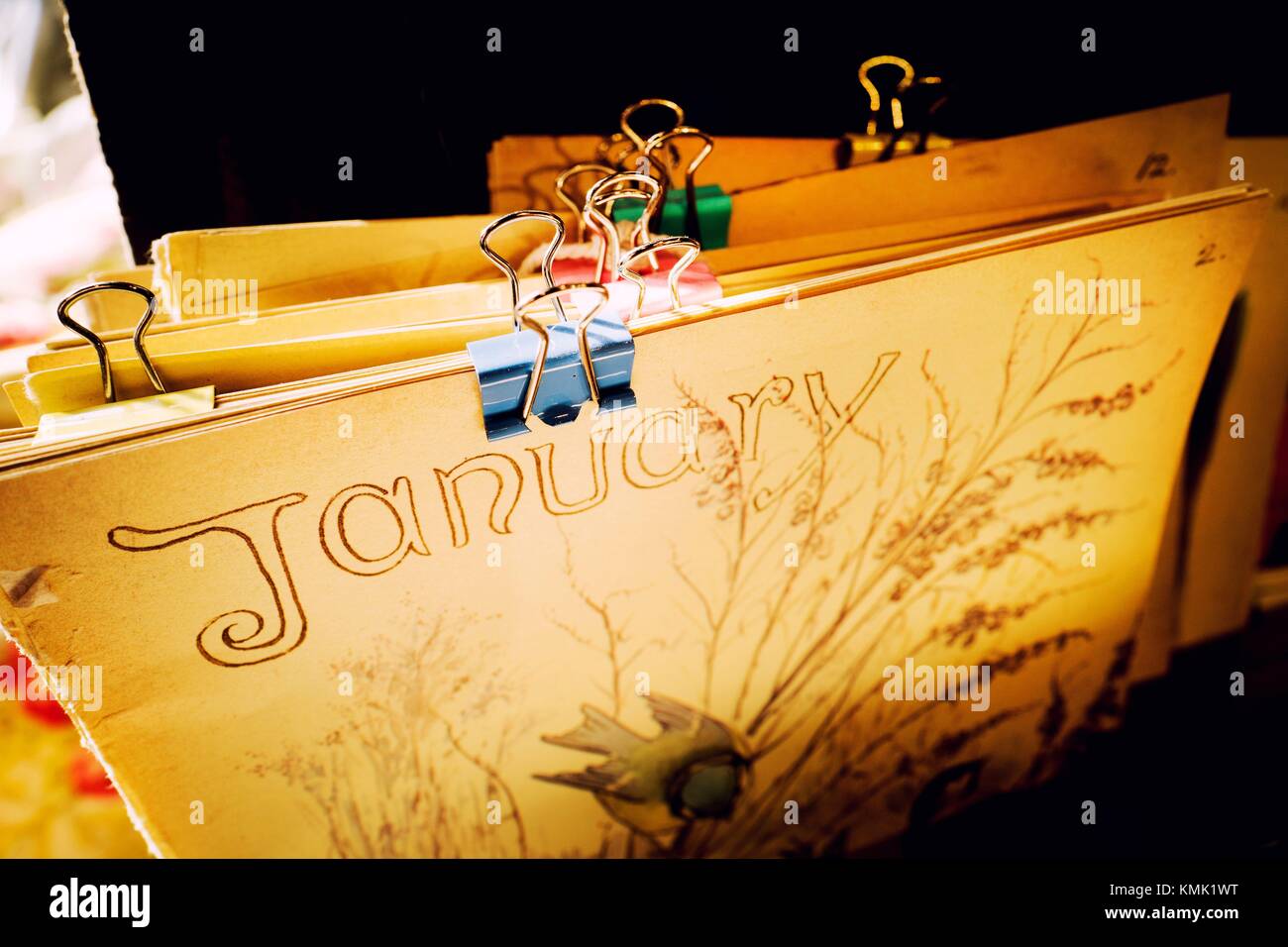 Box with a vintage calendar ´January´. England Stock Photo - Alamy