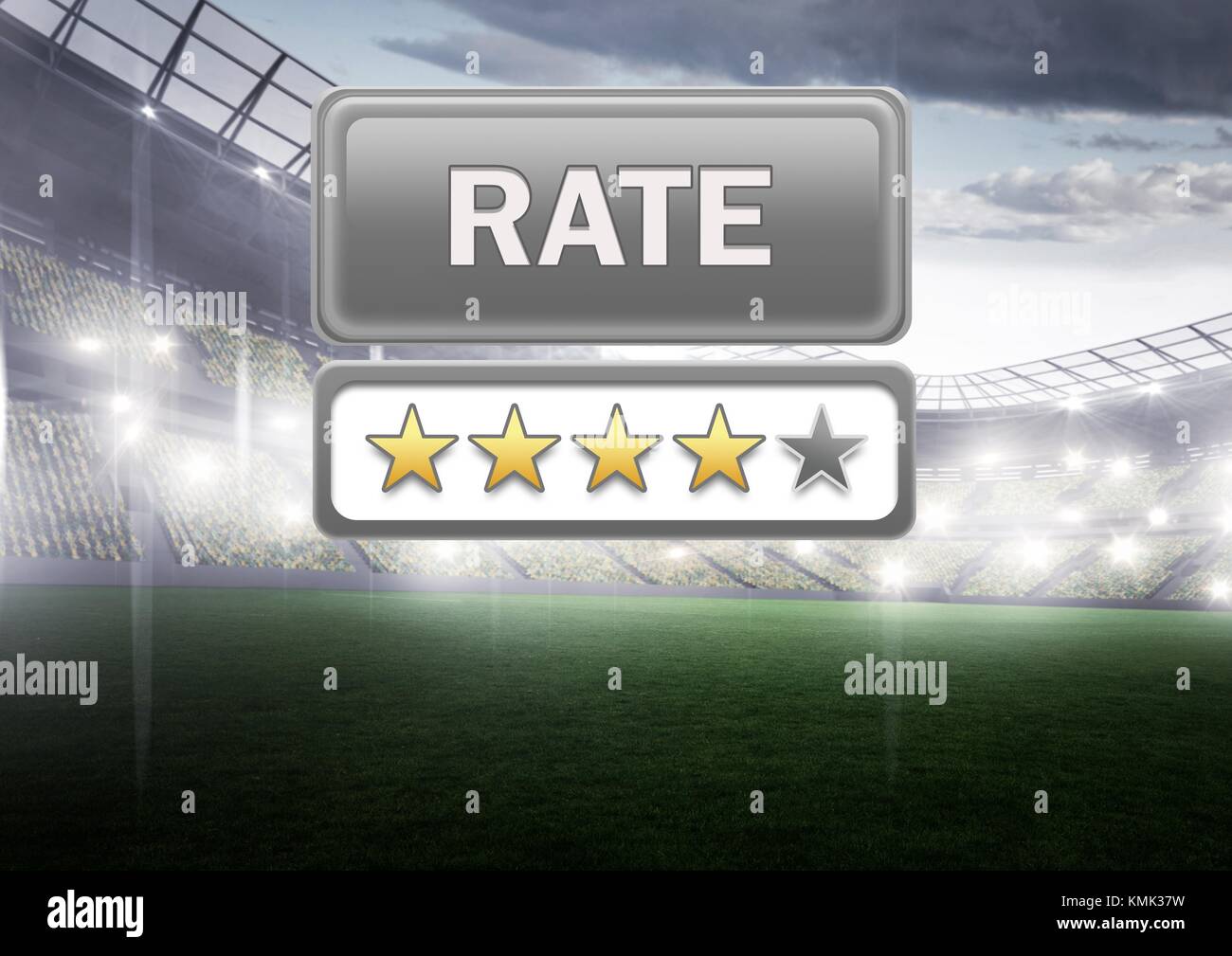 Digital composite of Rate button and star reviews with sports stadium ...