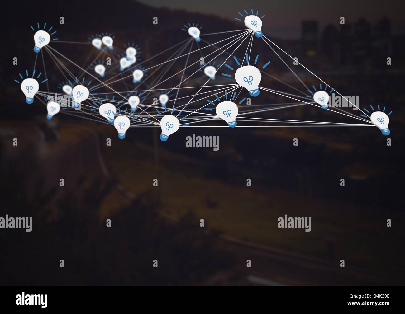 Digital composite of idea light bulbs app icons connected and dark ...