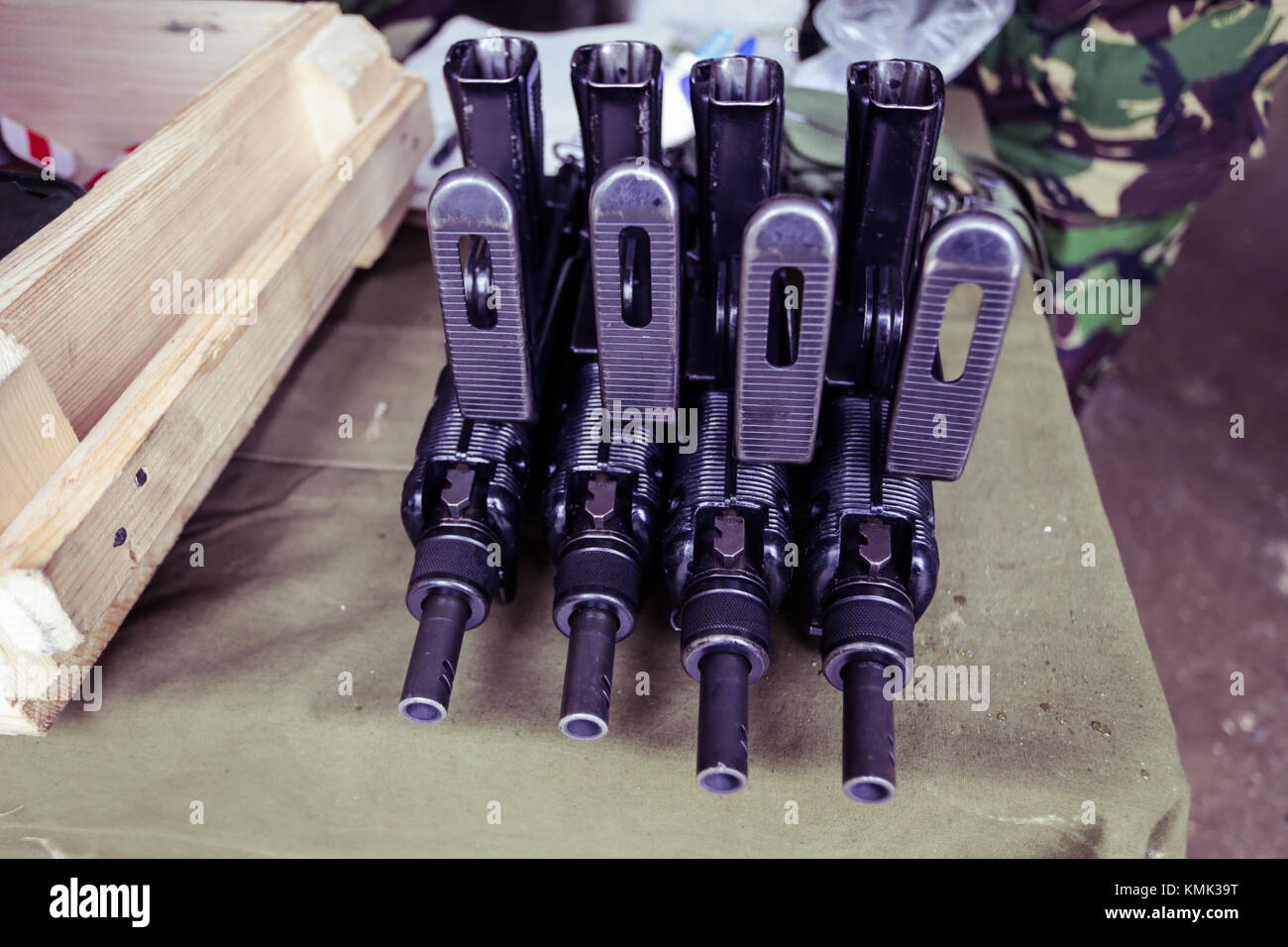 9mm machineguns on a military shooting range Stock Photo - Alamy