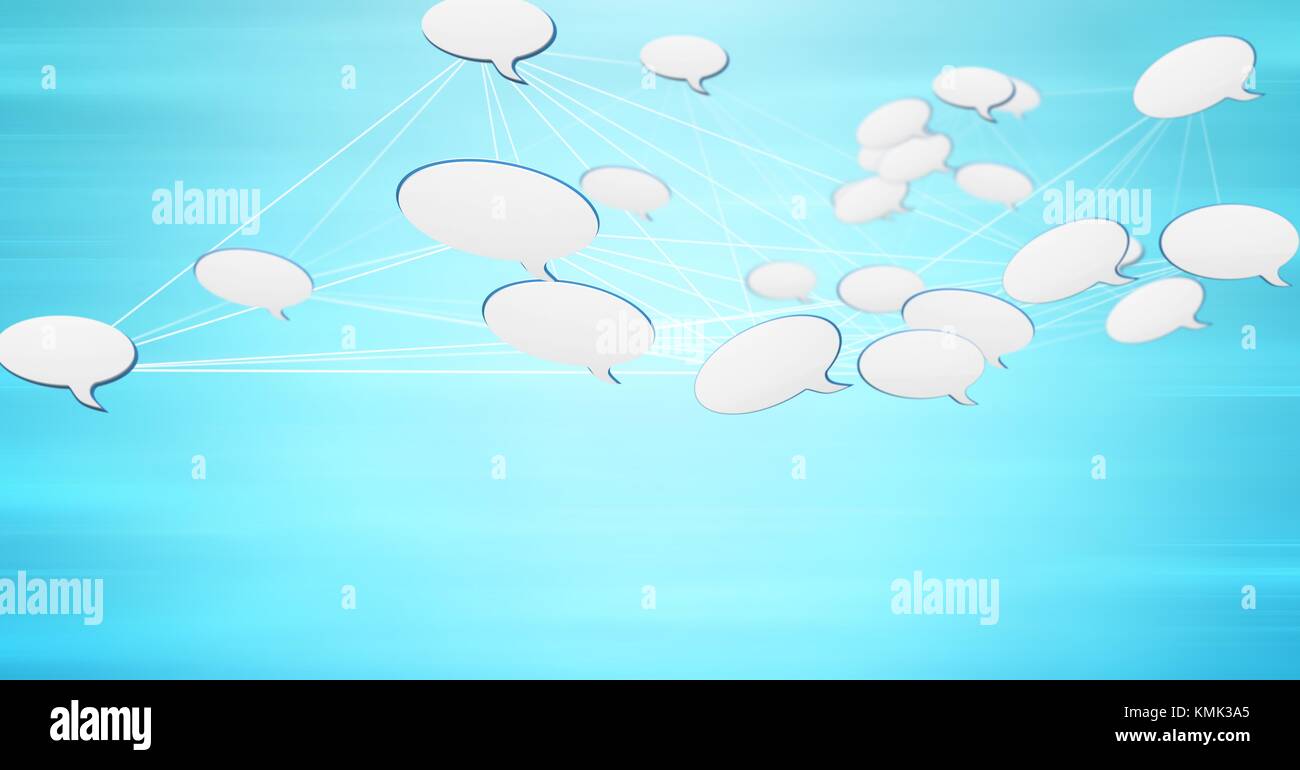 Digital composite of 3D connected chat bubbles icons with blue ...