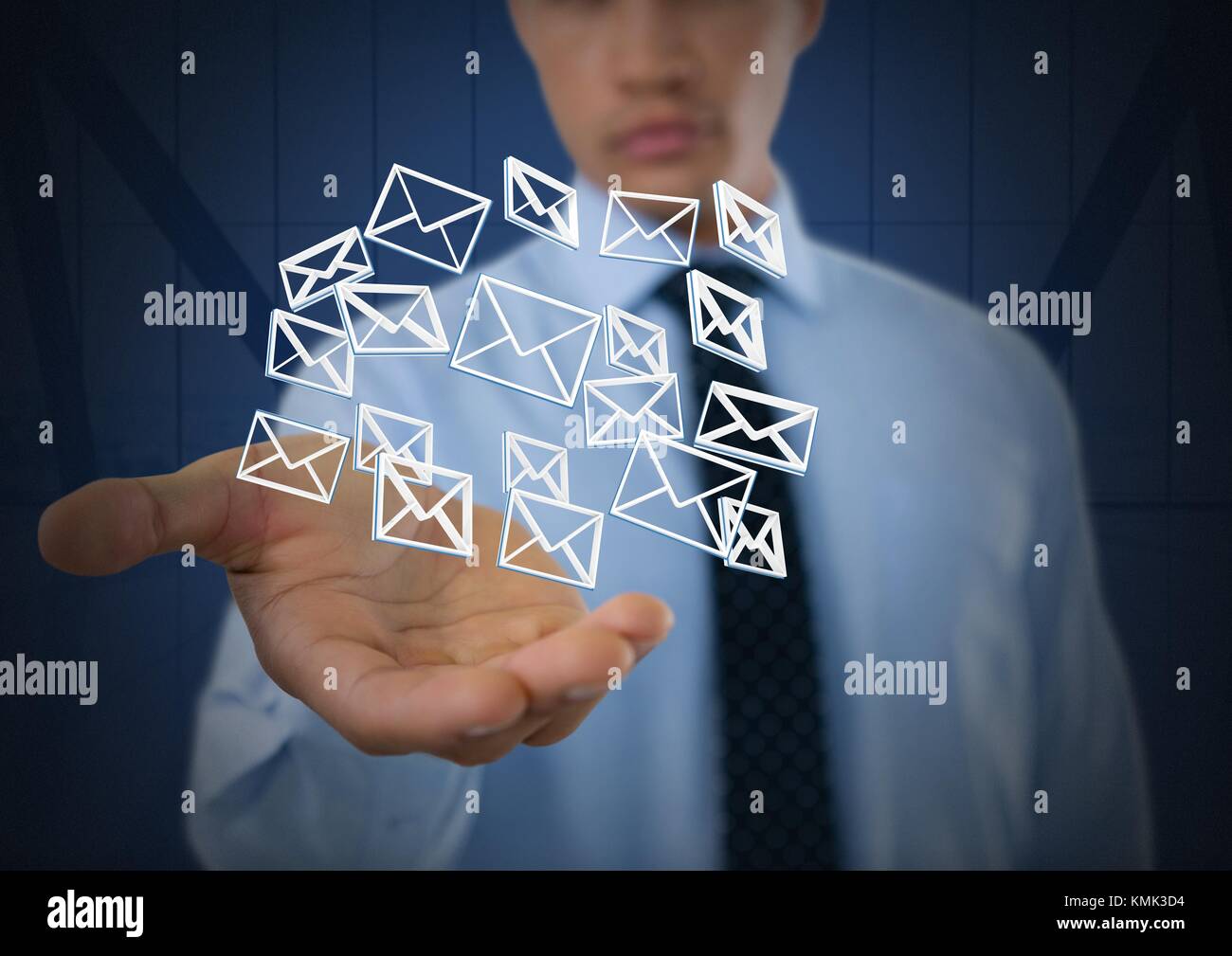 Digital composite of Email message app icons and Businessman with hands ...