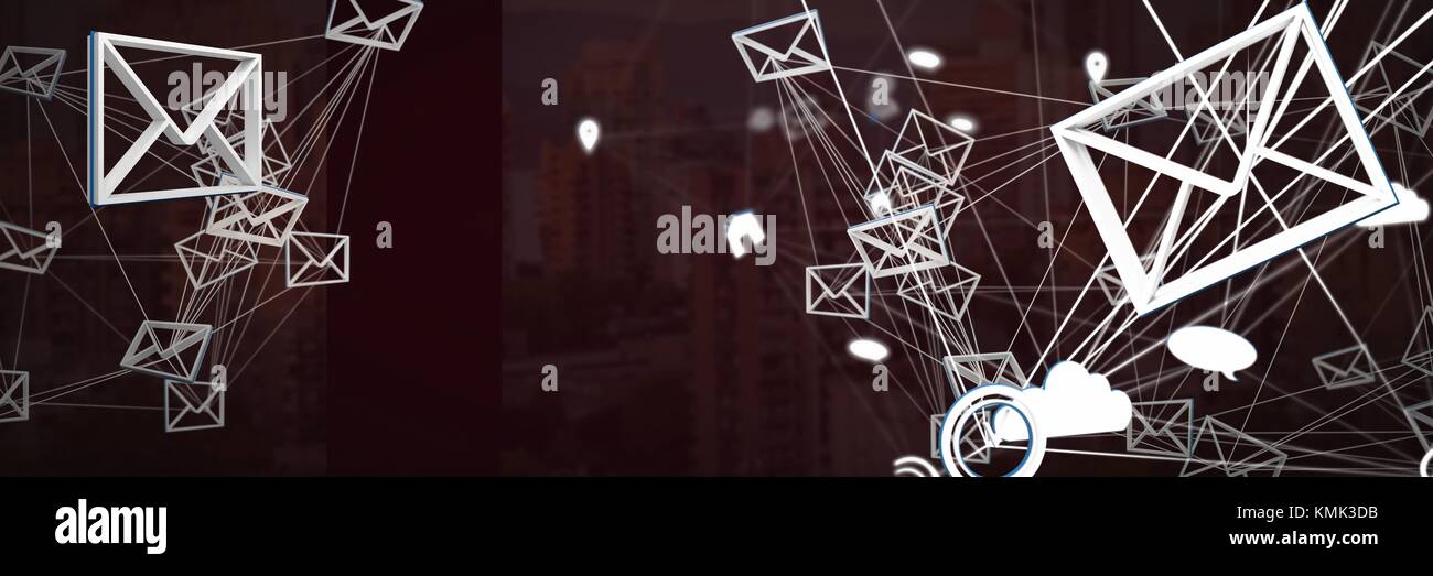 Digital composite of Message email app icons connected and dark ...
