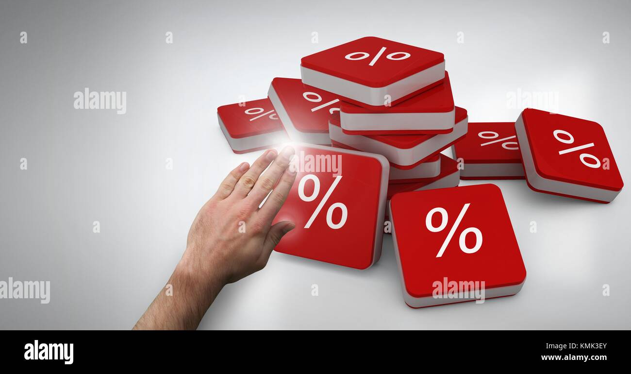Digital composite of Hand touching percent symbol icons Stock Photo - Alamy
