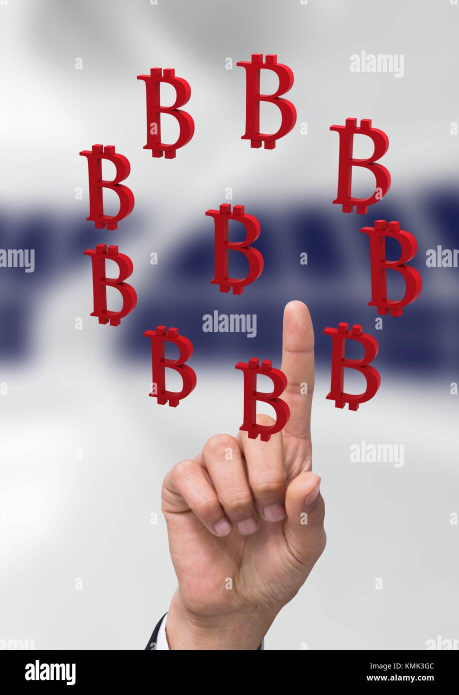 Digital composite of Hand touching bitcoin symbol icons Stock Photo - Alamy