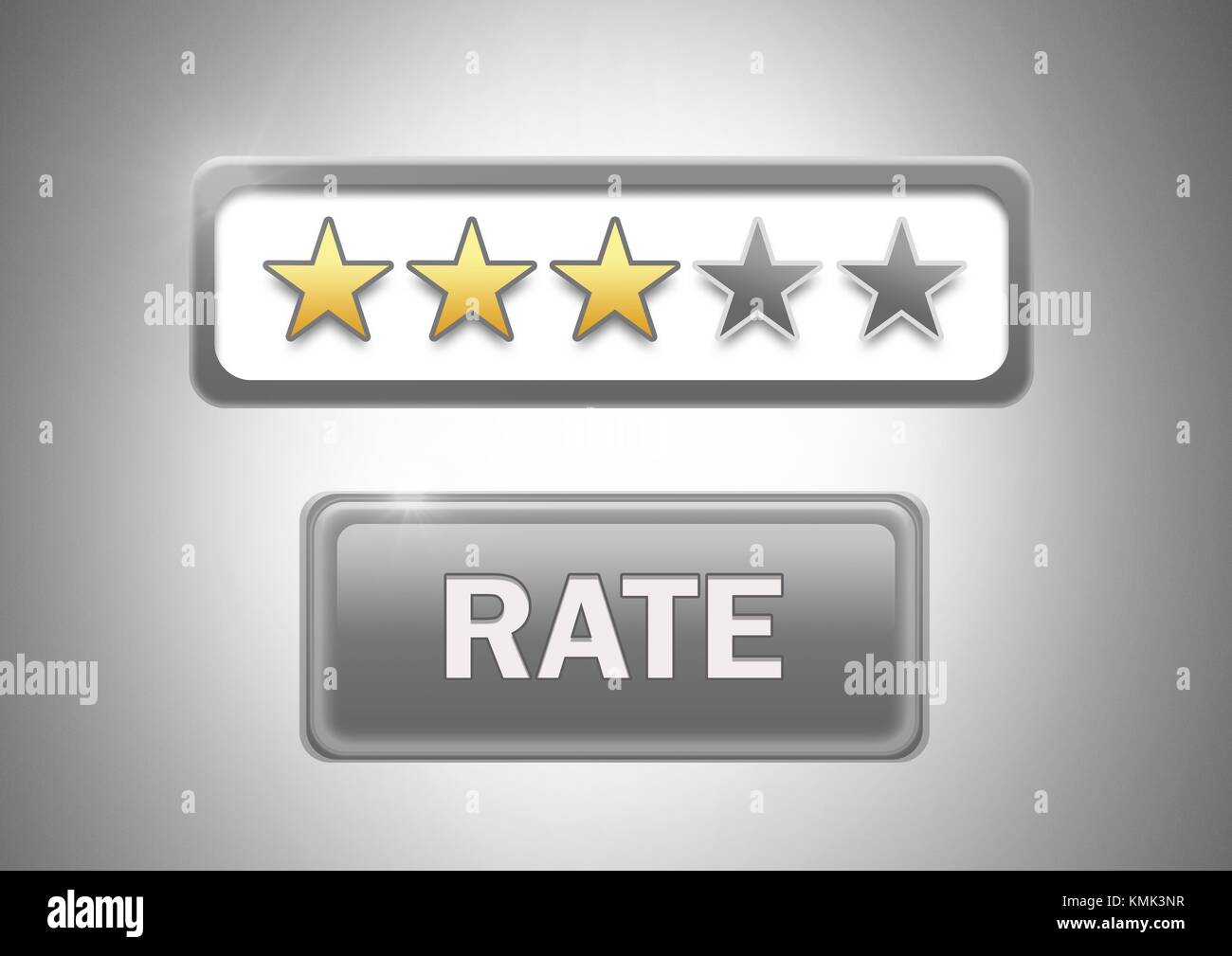 Digital composite of Rating stars and rate button on grey background ...