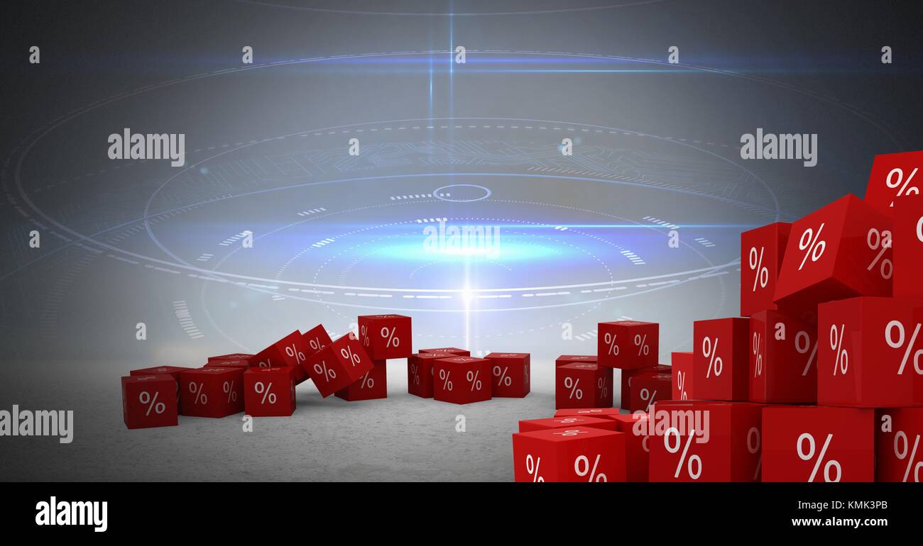 Digital composite of percent symbol icons with vague technology ...