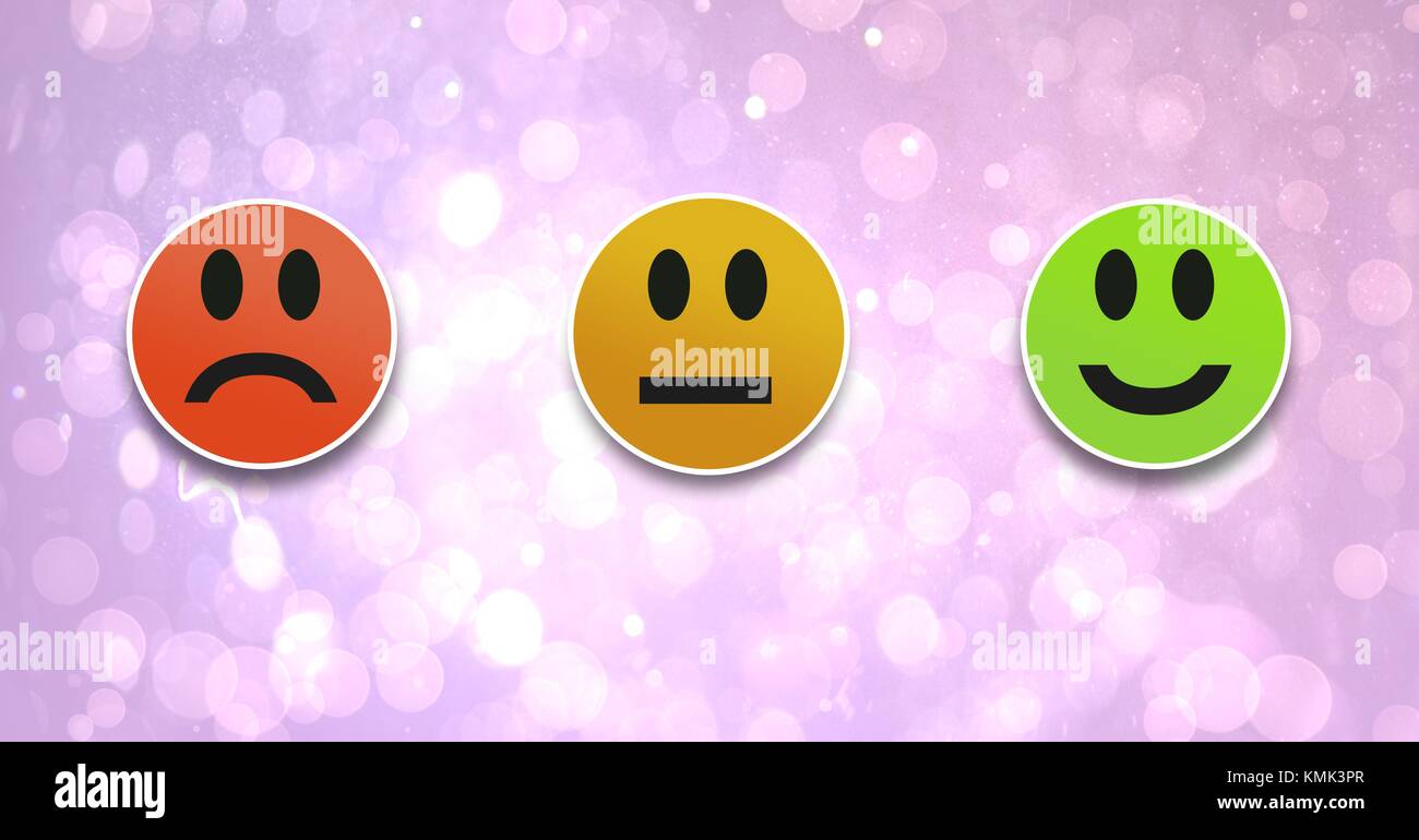 Digital composite of smiley faces feedback satisfaction icons on bokeh background Stock Photo ...