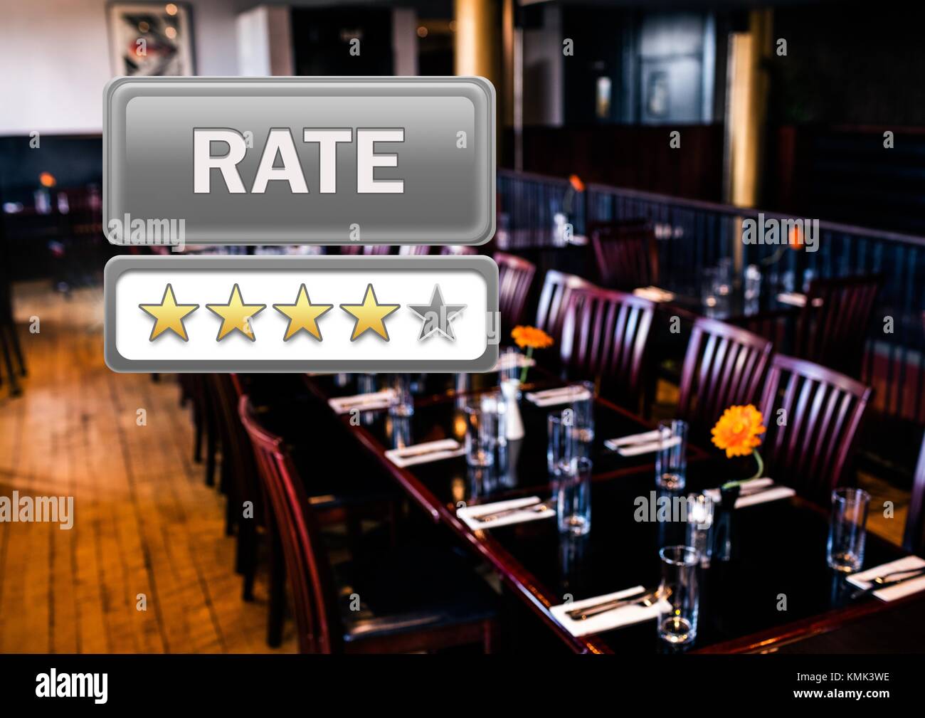 Digital composite of Rate button and star reviews in restaurant Stock ...