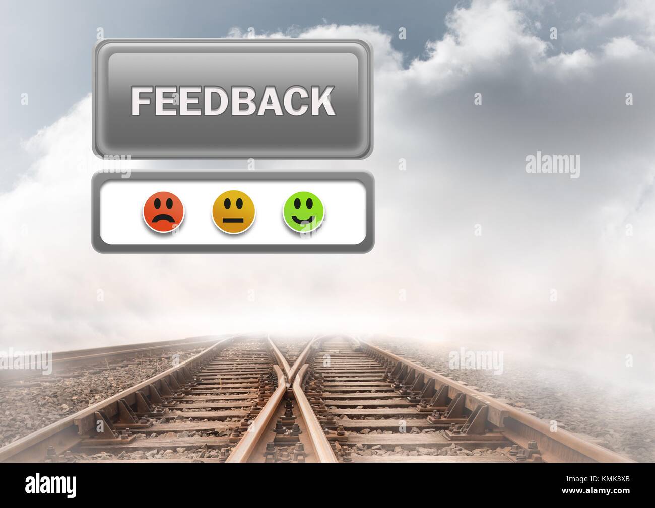 Digital composite of feedback button and smiley satisfaction faces ...