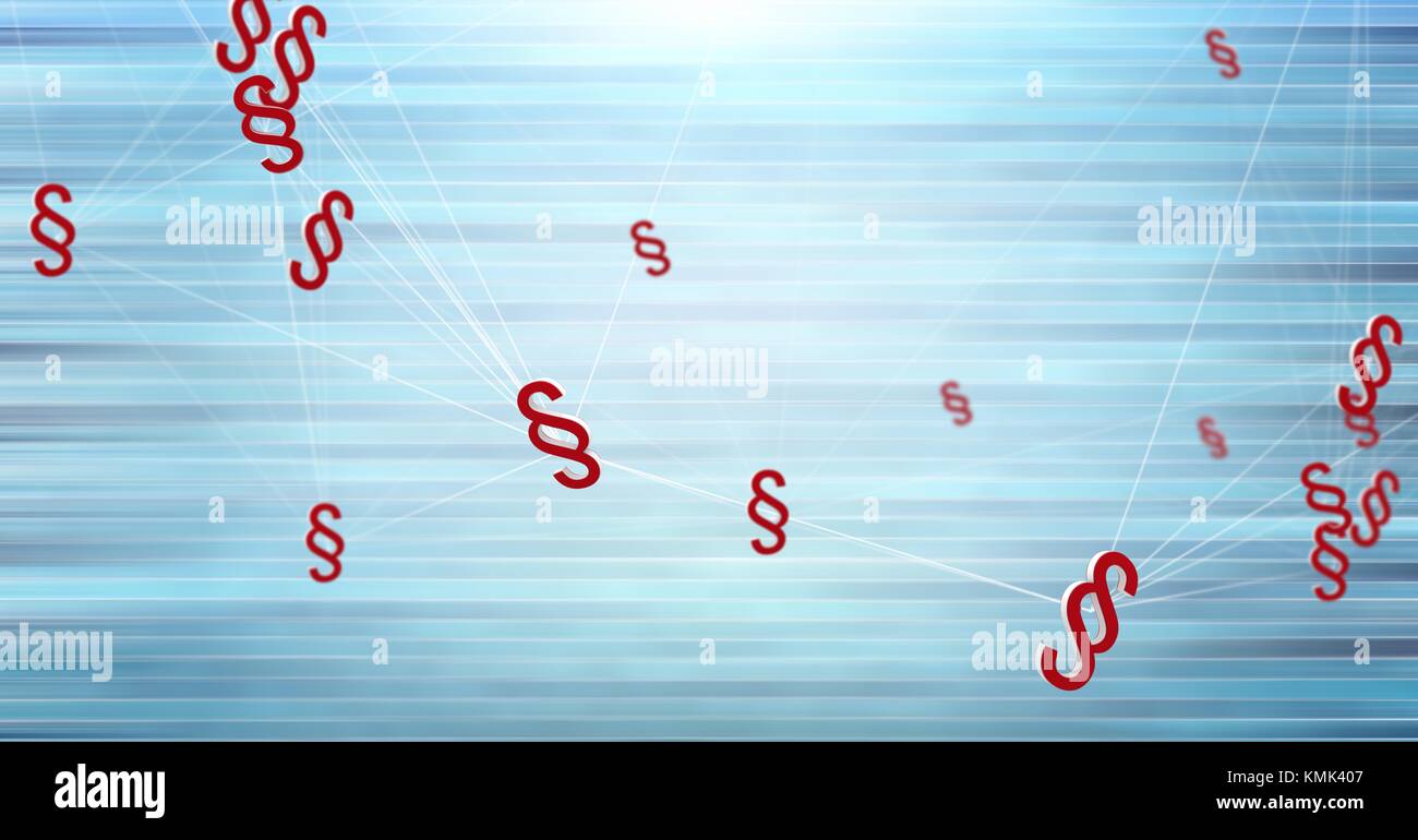 Digital composite of section symbol icons connected with blue ...