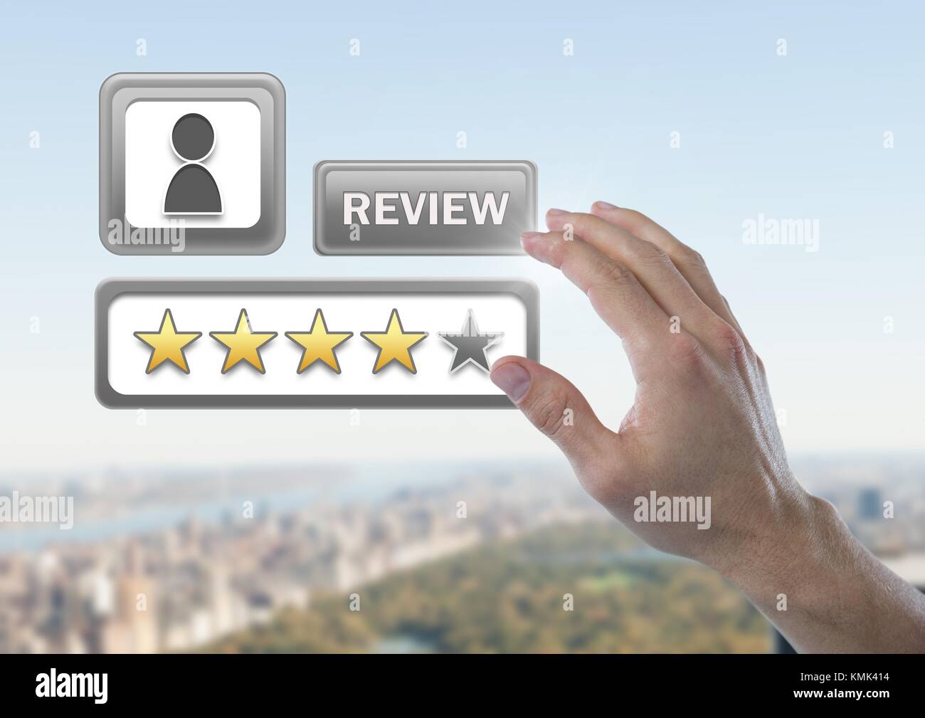 Digital composite of Hand touching star ratings review buttons Stock ...