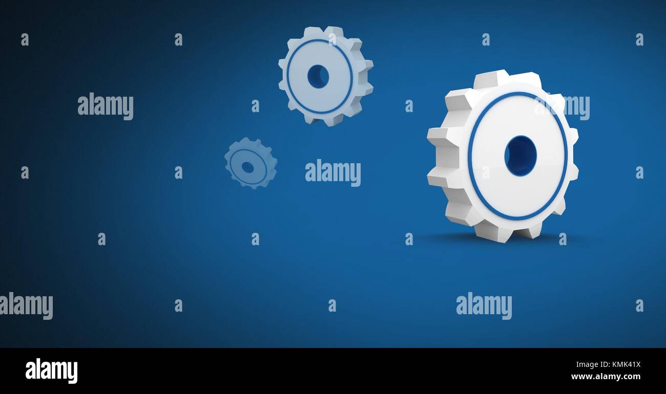 Digital composite of 3D cogs icon with blue background Stock Photo - Alamy