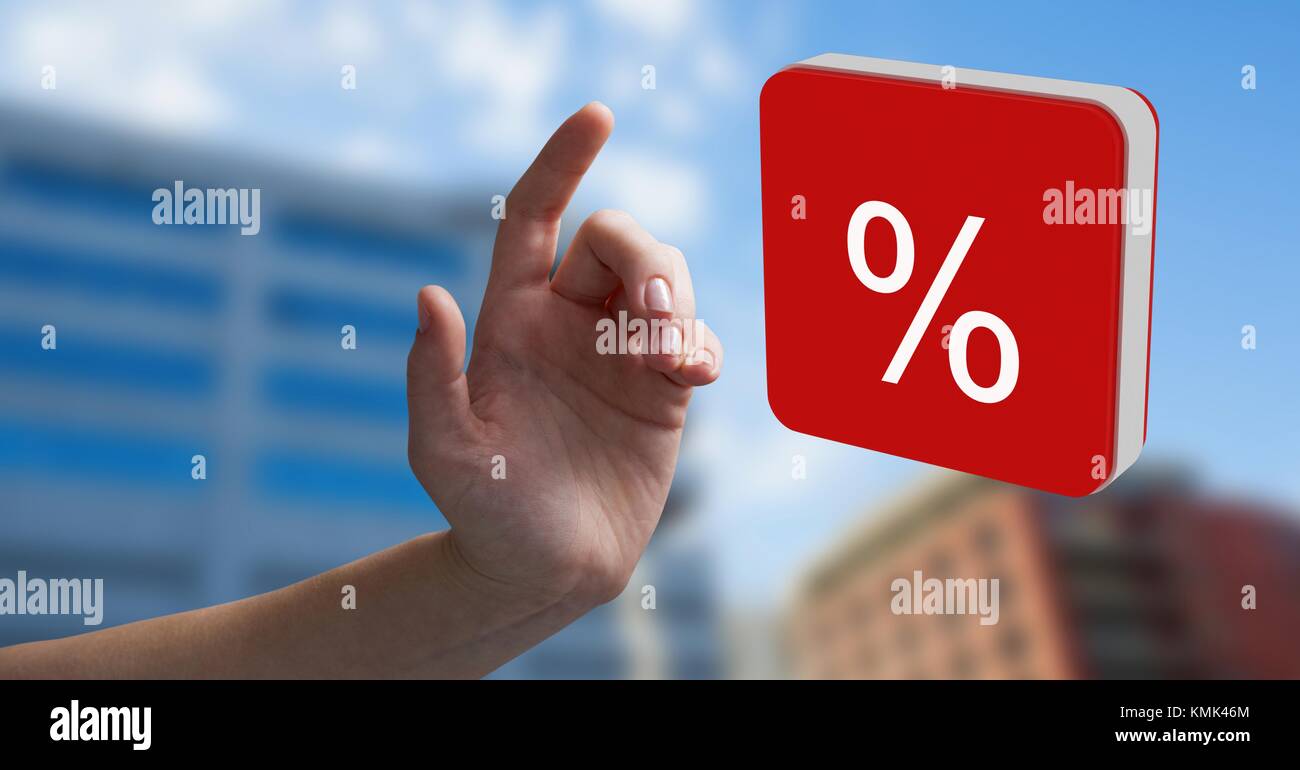 Digital composite of Hand touching percent symbol icon Stock Photo - Alamy