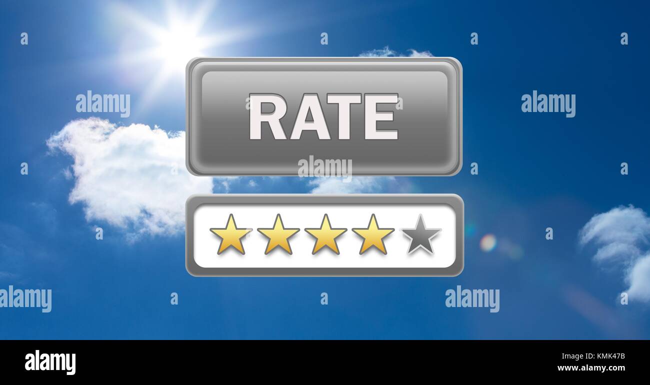 Digital composite of rate button and review stars in sky Stock Photo ...