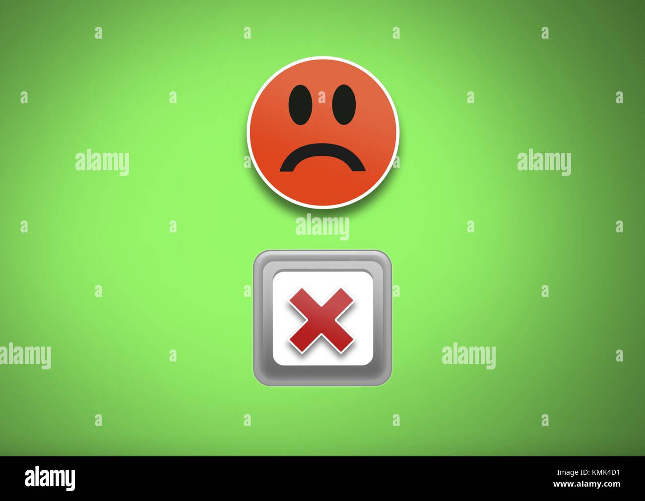 Digital composite of sad smiley face and X negative wrong button Stock ...