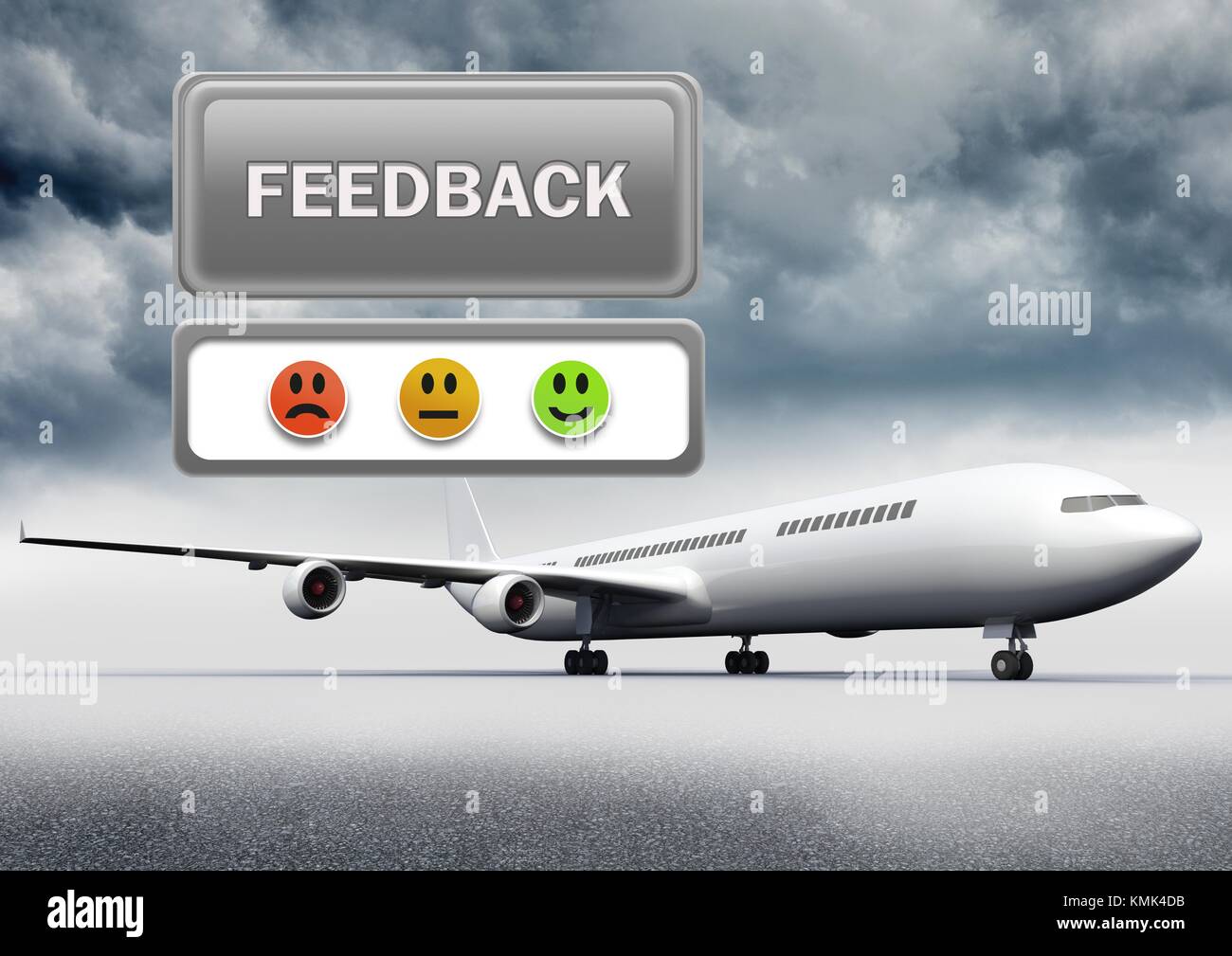 Digital composite of feedback button and smiley satisfaction faces ...
