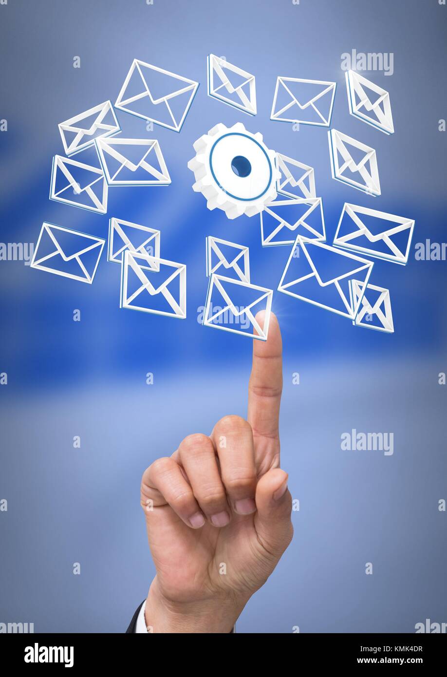 Digital composite of Hand touching 3D email message icons Stock Photo ...