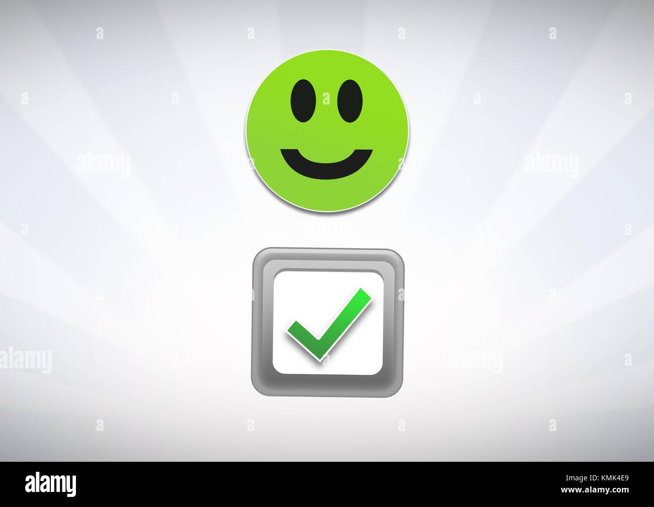 Digital composite of correct tick and smiley face Stock Photo - Alamy
