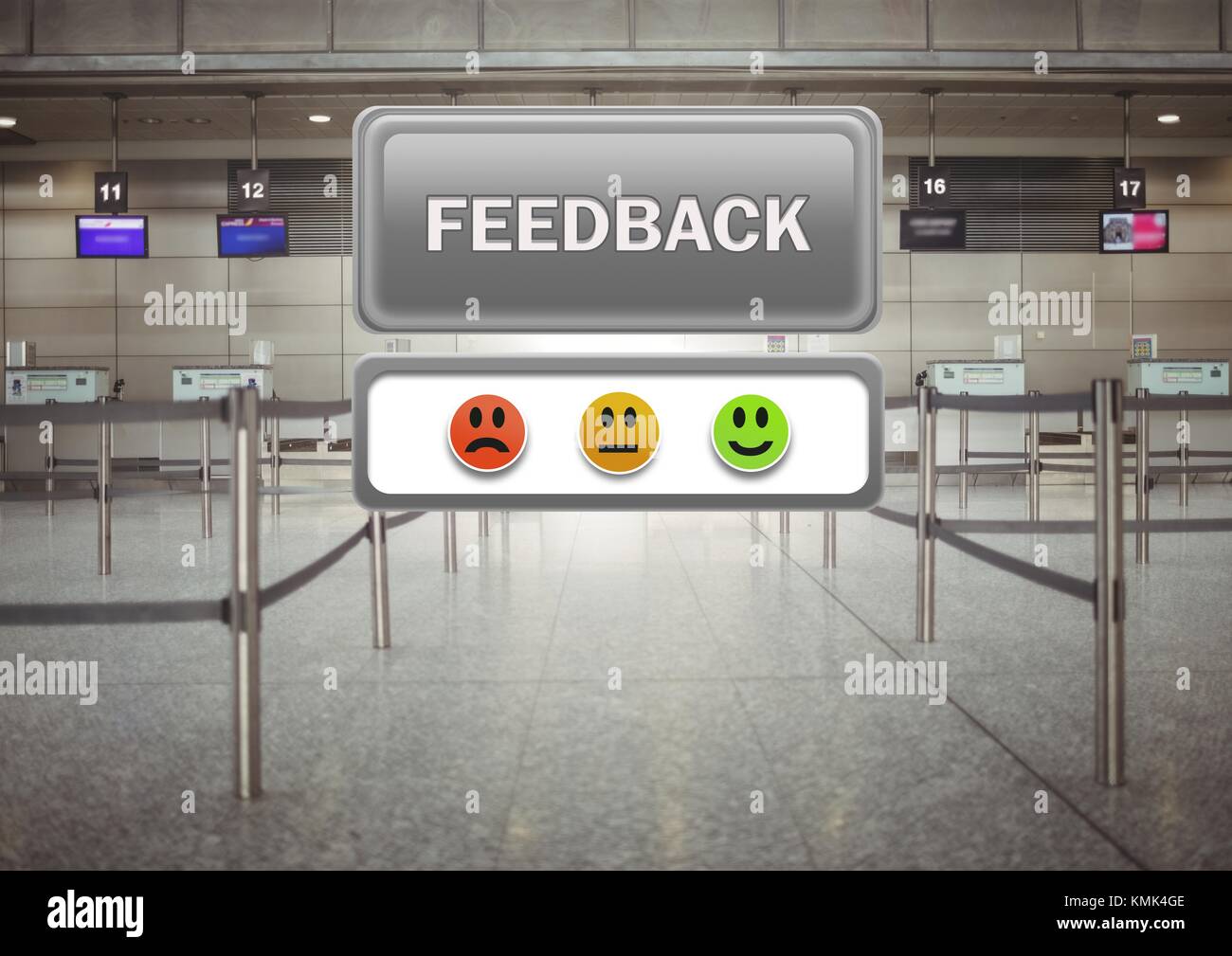 Digital composite of feedback button and smiley satisfaction faces ...
