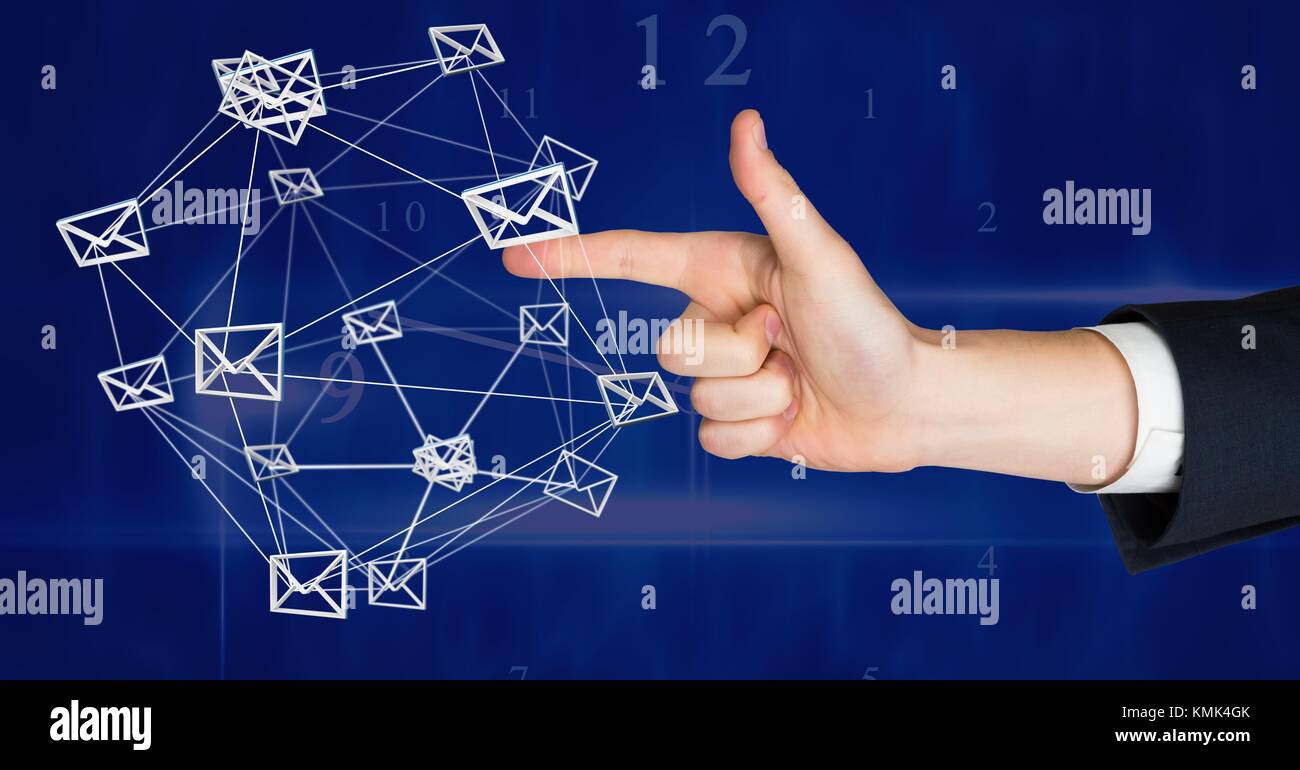 Digital composite of Hand touching 3D email message connected icons ...