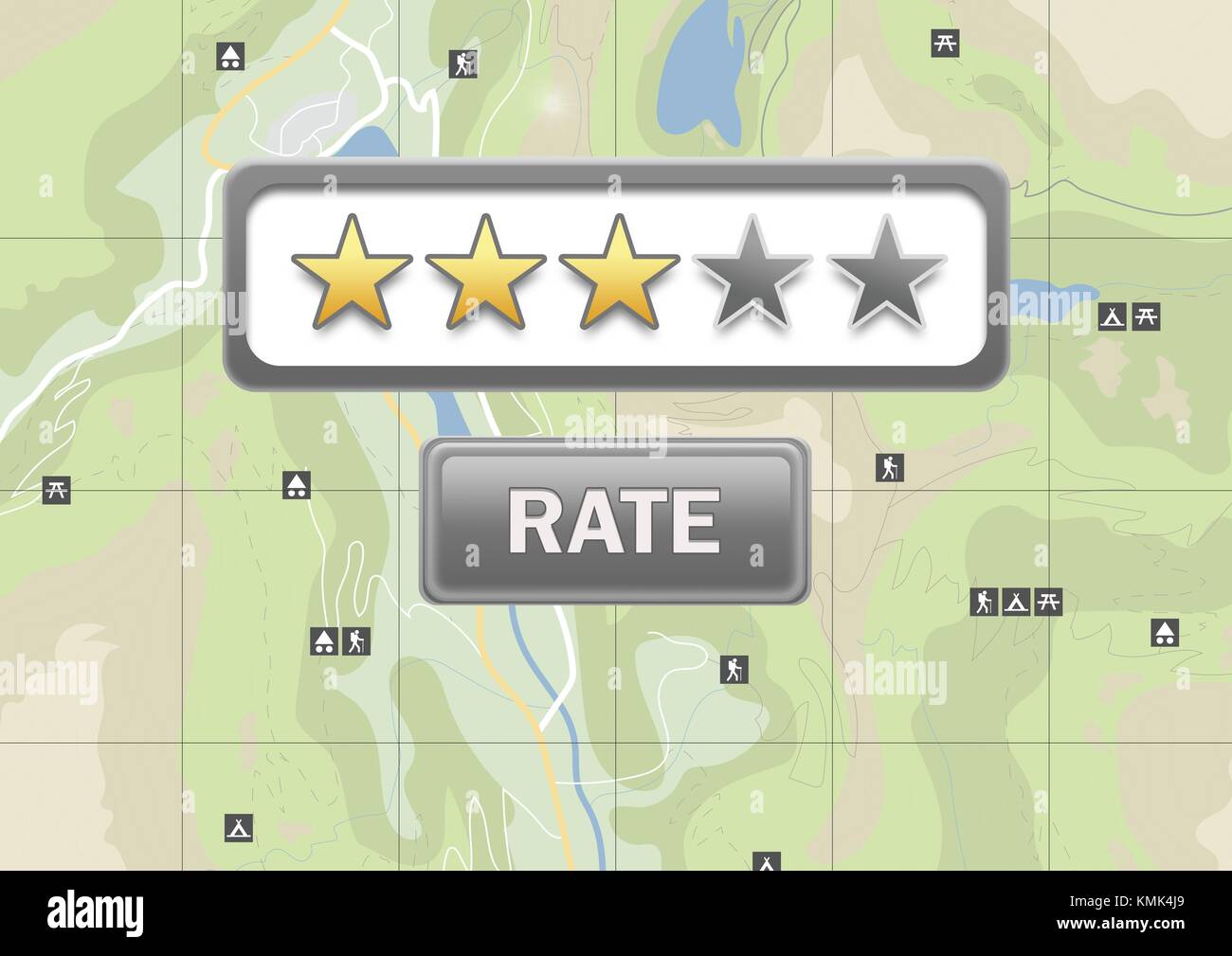 Digital composite of Rating stars and rate button on map locations ...