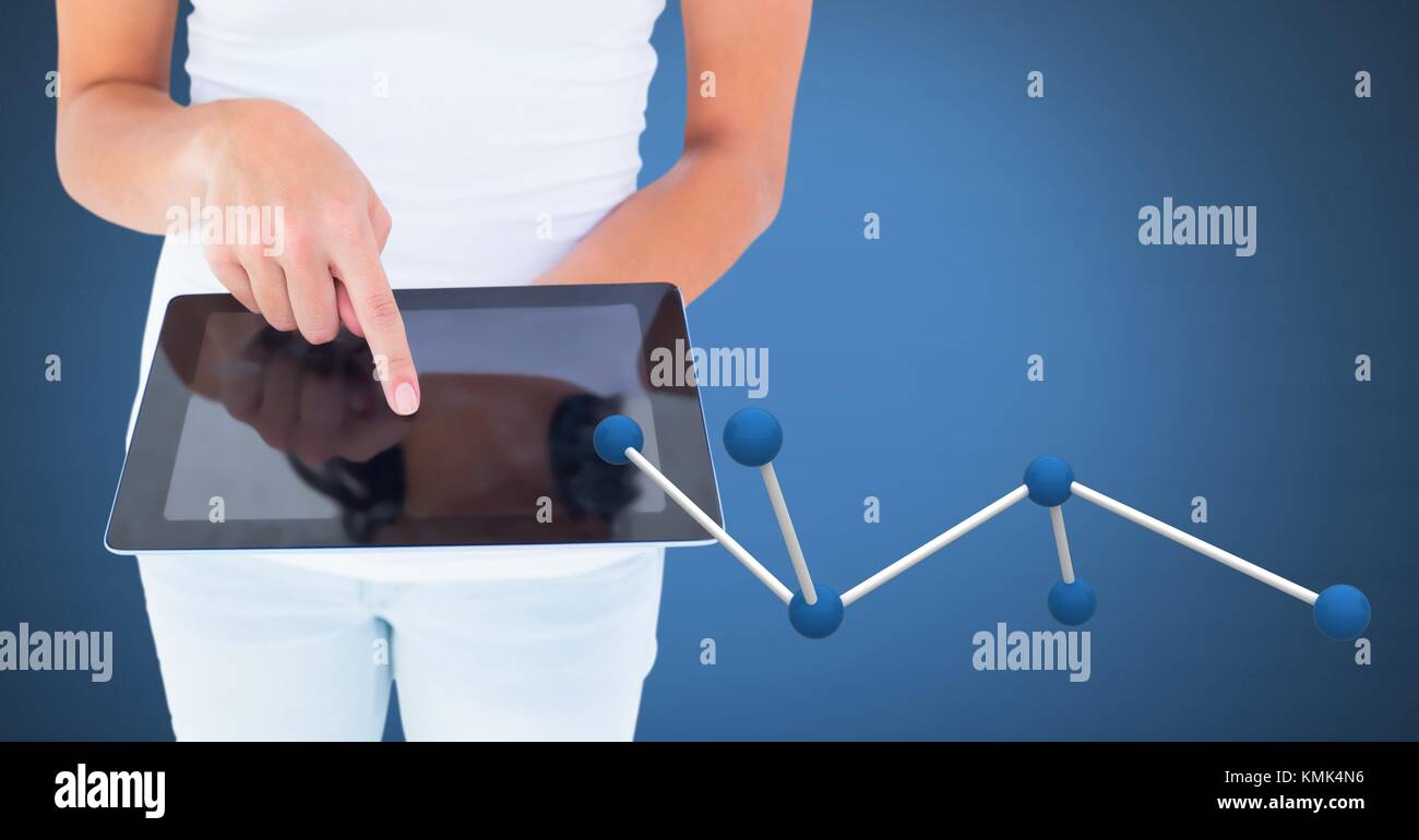 Digital composite of Hand touching tablet with 3D science connector ...