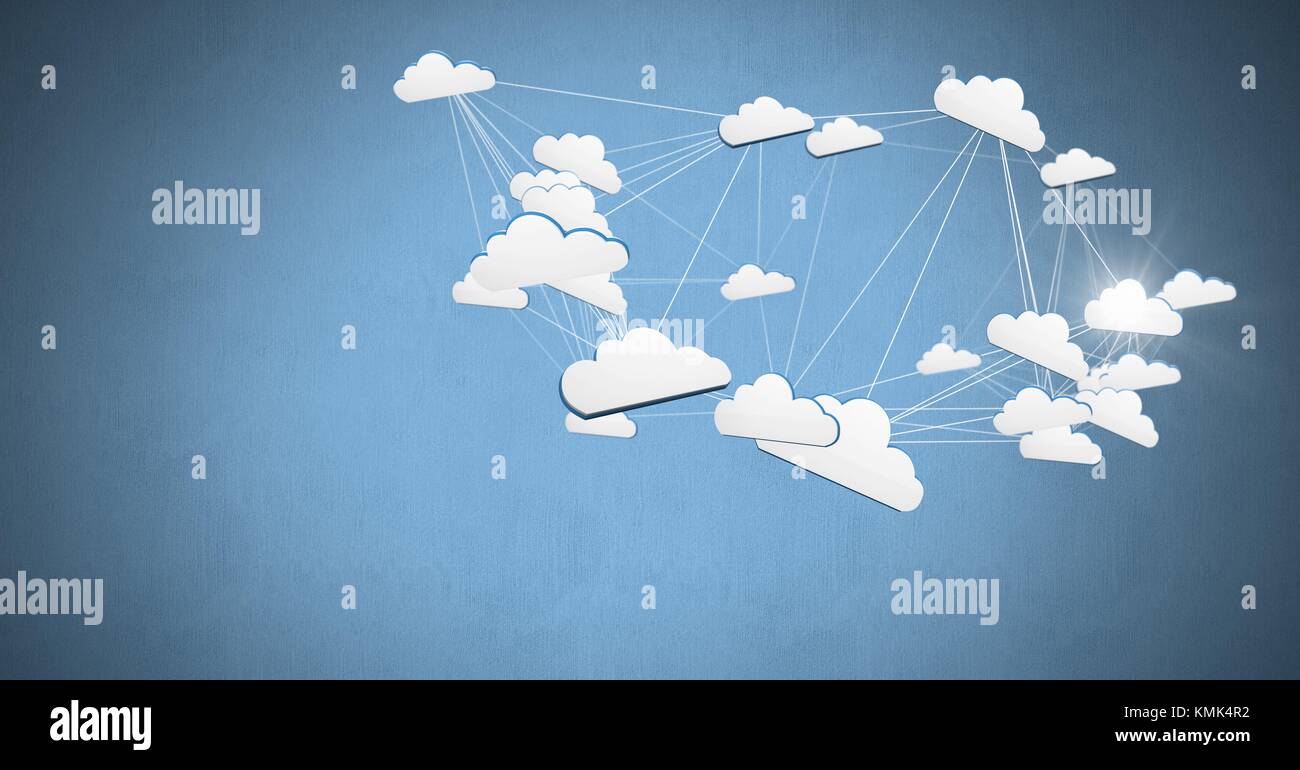 Digital composite of 3D connected cloud icons with blue background ...