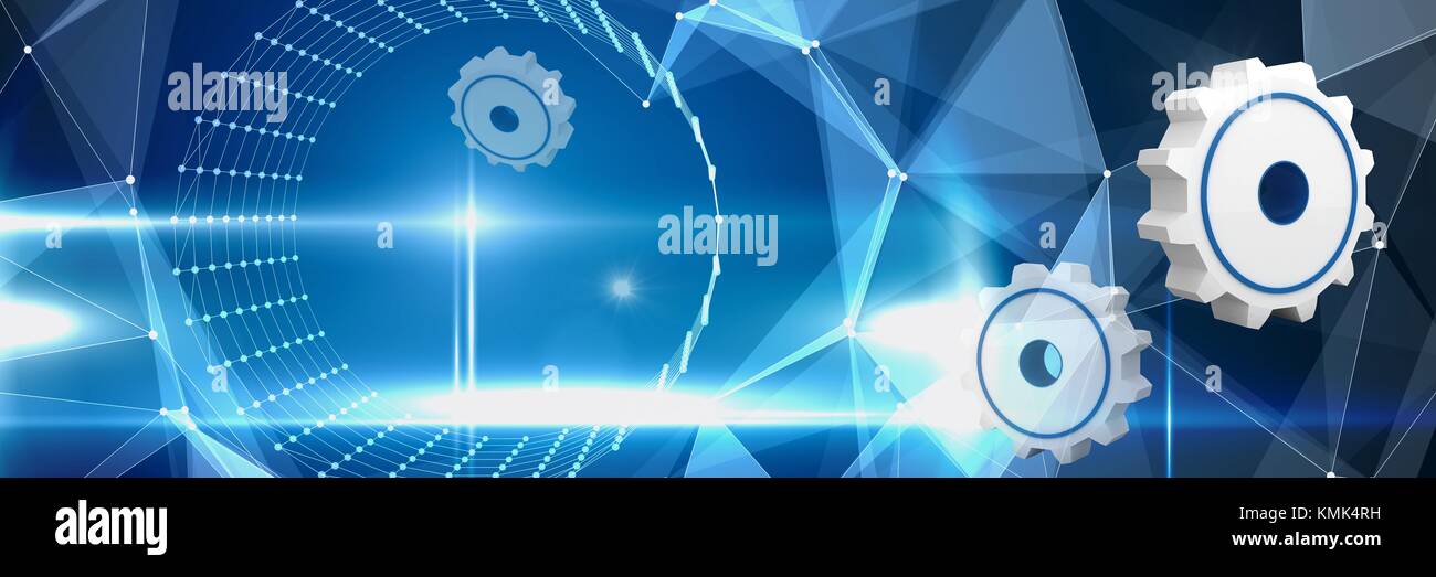 Digital composite of 3D cog icons with blue technology background Stock ...