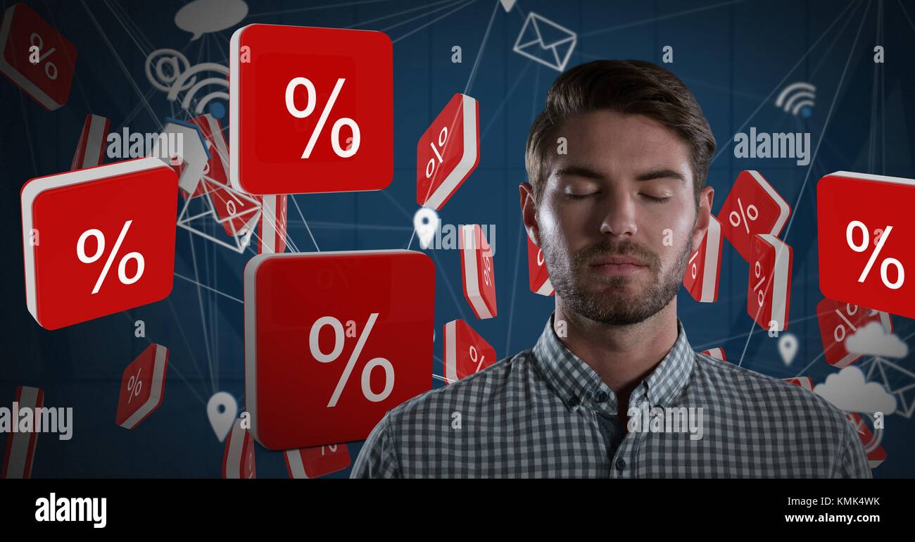 Digital composite of Percent icon symbols and Businessman with eyes ...