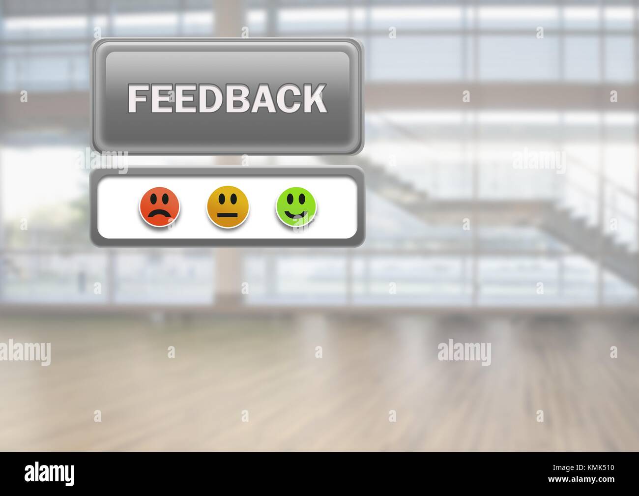 Digital composite of feedback button and smiley satisfaction faces ...