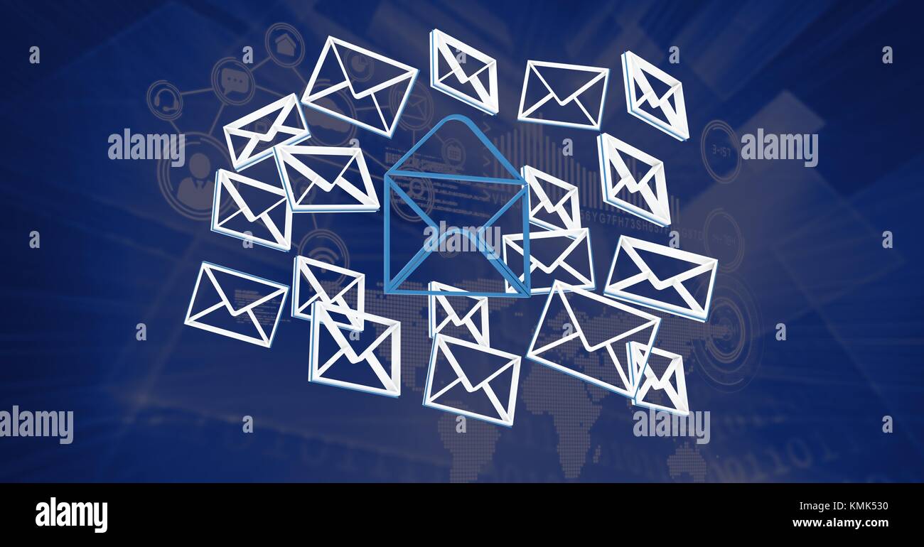 Digital composite of 3D email message icons with blue background Stock ...