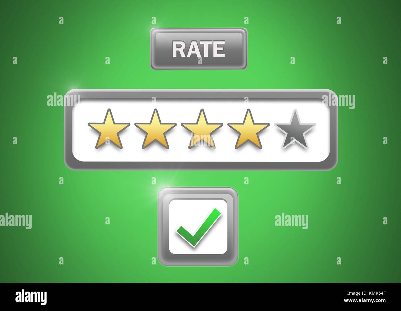 Digital composite of Rate button and star ratings with tick Stock Photo ...