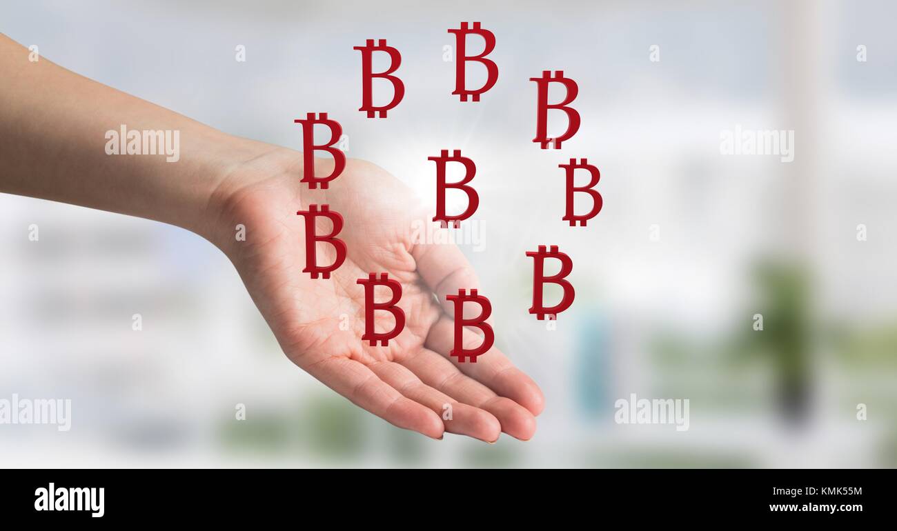 Digital composite of Hand open with bitcoin symbol icons Stock Photo ...
