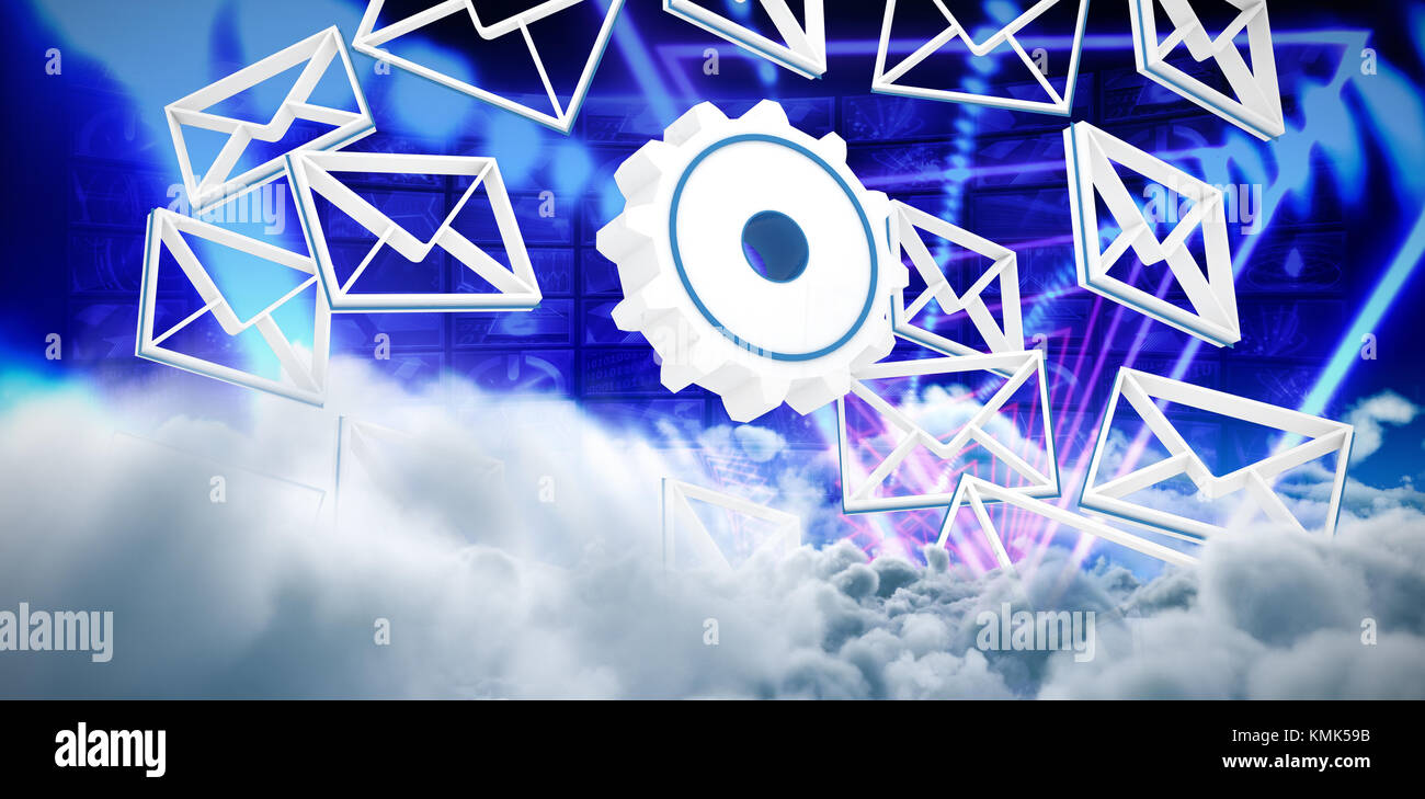 Message symbols around the gear sign against composite image of ...