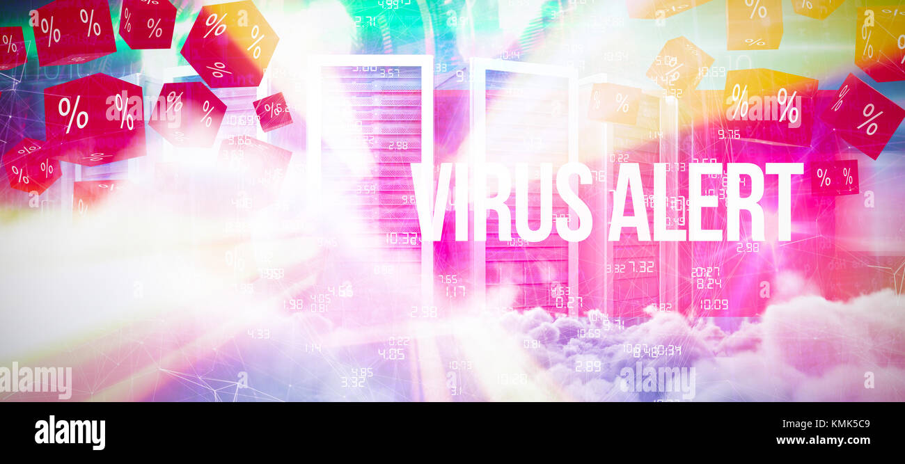 Digitally generated image of storm clouds against virus alert against ...