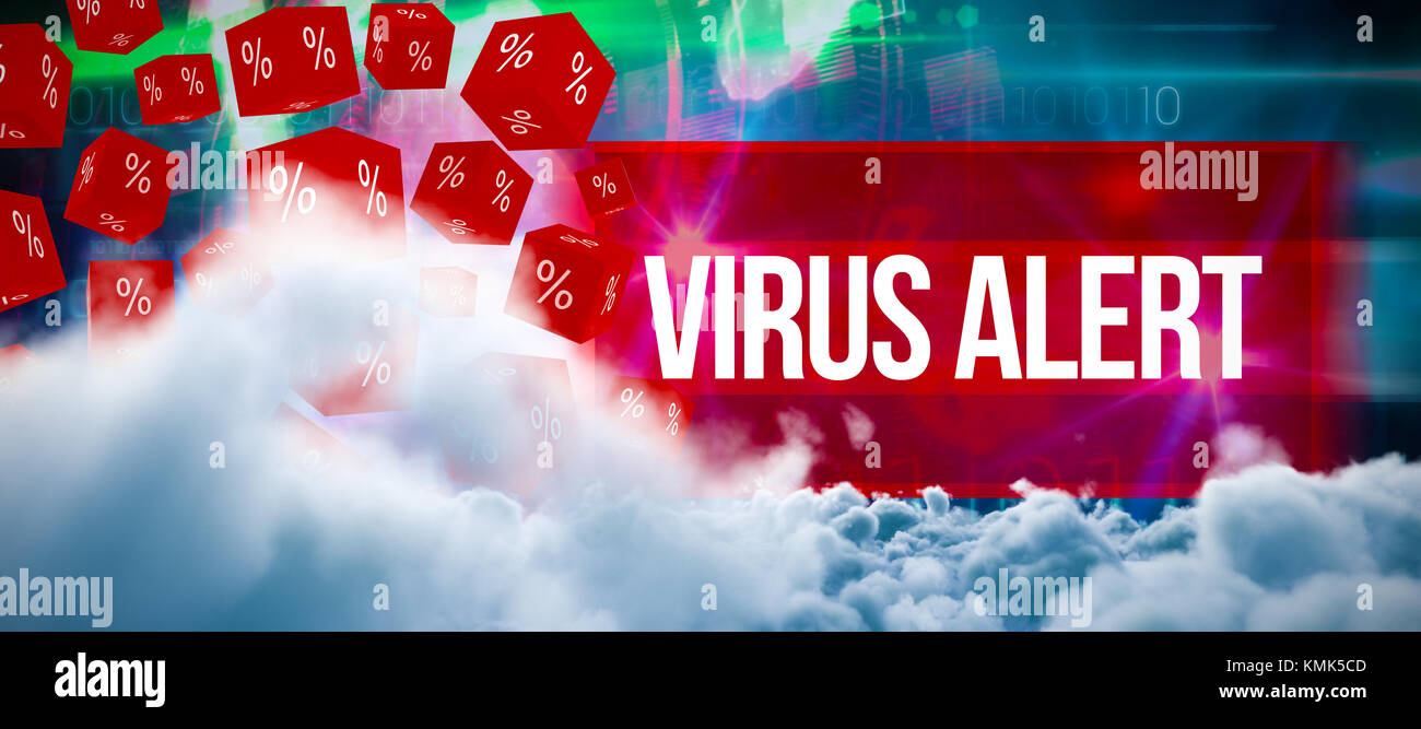 Digitally generated image of storm clouds against virus alert against ...