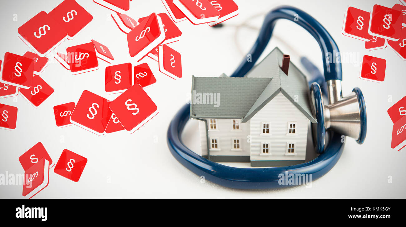 Double s letter logo sign icon element against blue stethoscope wrapped ...