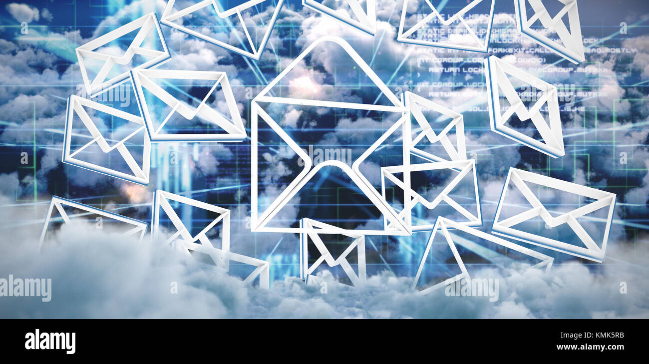 Multiple message symbols against idyllic view of bright sun over ...